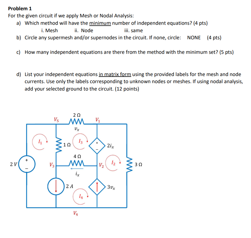 Solved Problem 1 For the given circuit if we apply Mesh or | Chegg.com