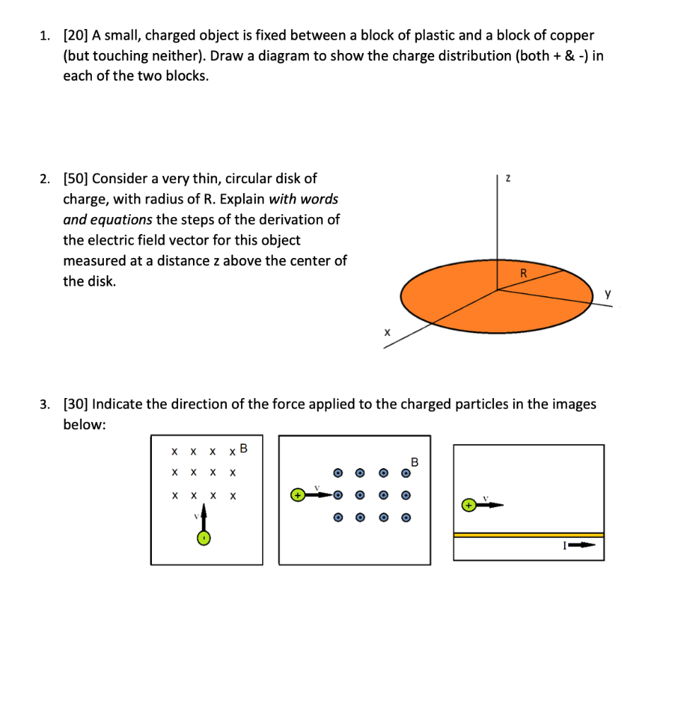 Solved 1. [20] A small, charged object is fixed between a | Chegg.com