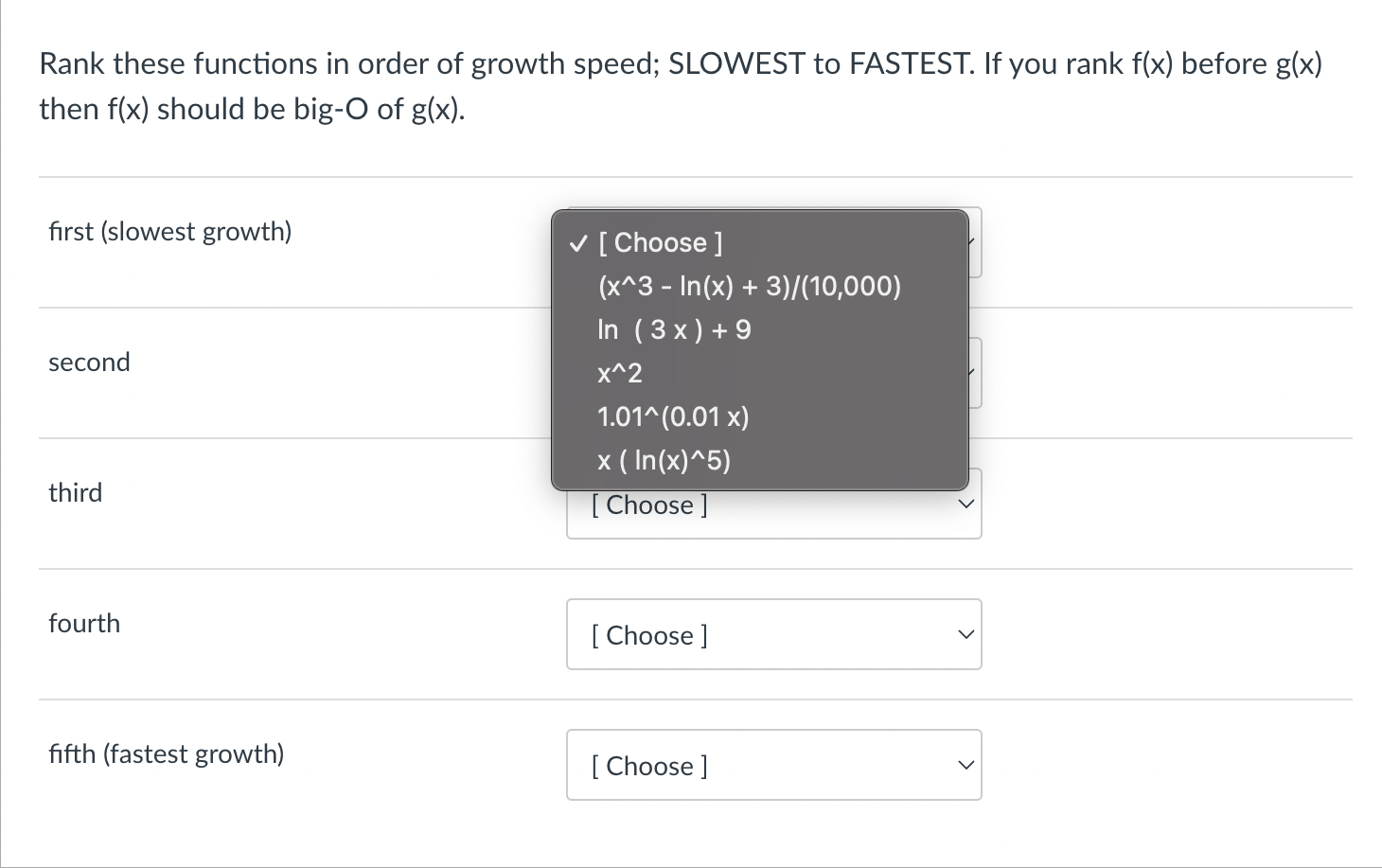 Solved Rank these functions in order of growth speed; | Chegg.com