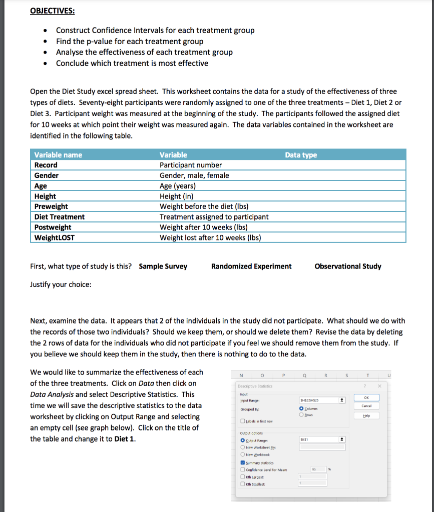 Solved OBJECTIVES: - Construct Confidence Intervals for each | Chegg.com