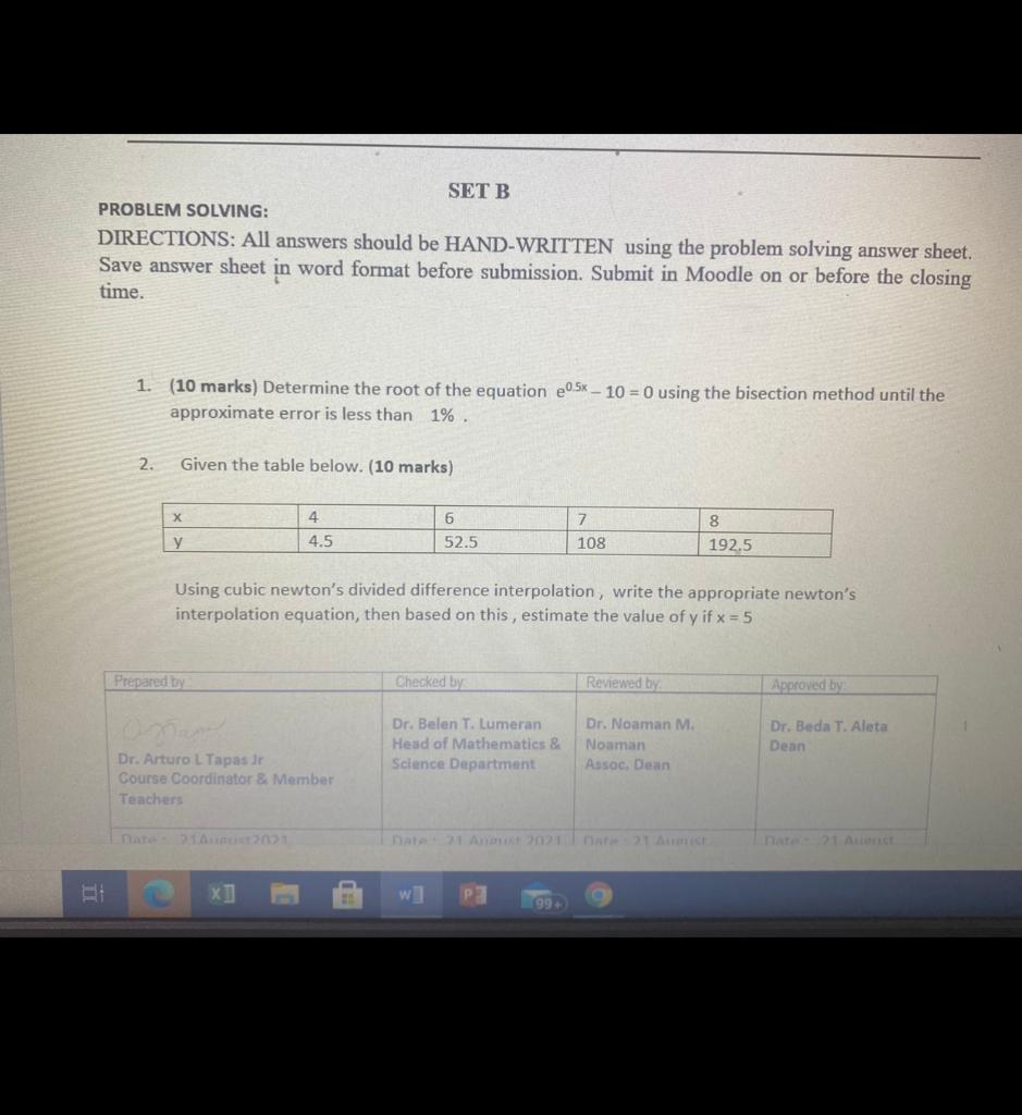 Solved SET B PROBLEM SOLVING: DIRECTIONS: All answers should | Chegg.com