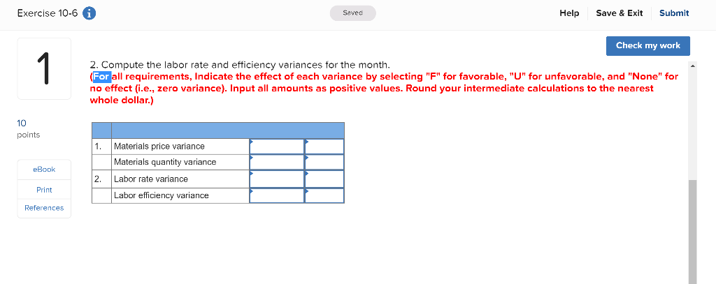 Solved Seved Exercise 10-6 Help Save & Exit Submit Check my | Chegg.com