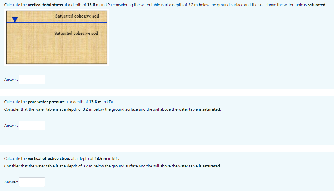 Solved Calculate the vertical total stress at a depth of | Chegg.com