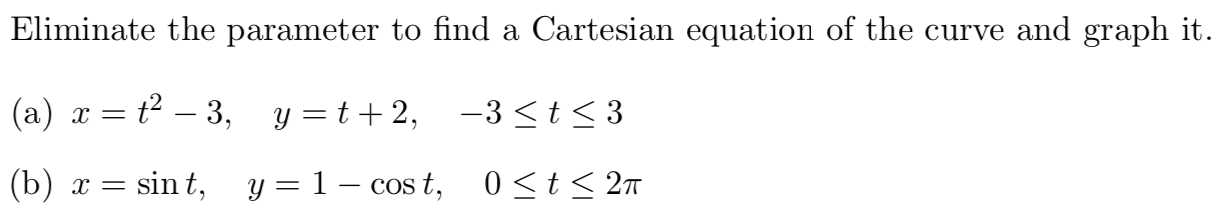 Solved Eliminate the parameter to find a Cartesian equation | Chegg.com