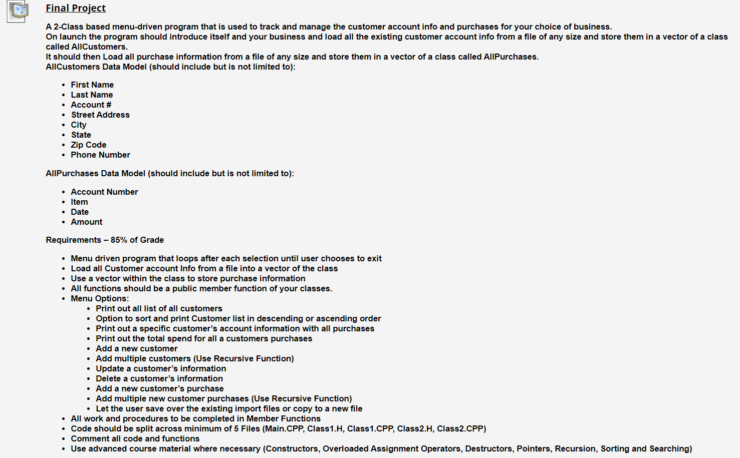 Solved A 2-Class based menu-driven program that is used to | Chegg.com
