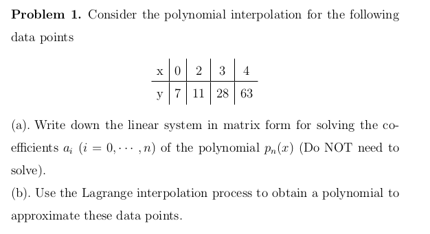 Solved Problem 1. Consider the polynomial interpolation for | Chegg.com