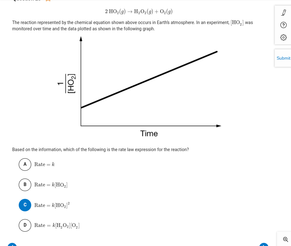 Solved 2 HO2(g) + H2O2(g) + O2(g) The reaction represented | Chegg.com