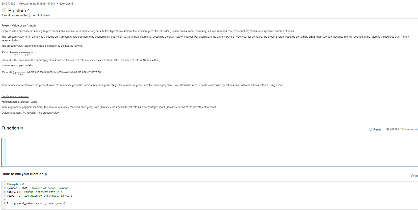 Solved ENGR 1221 - Programming Matlab (9794) > Exercise 5 > | Chegg.com