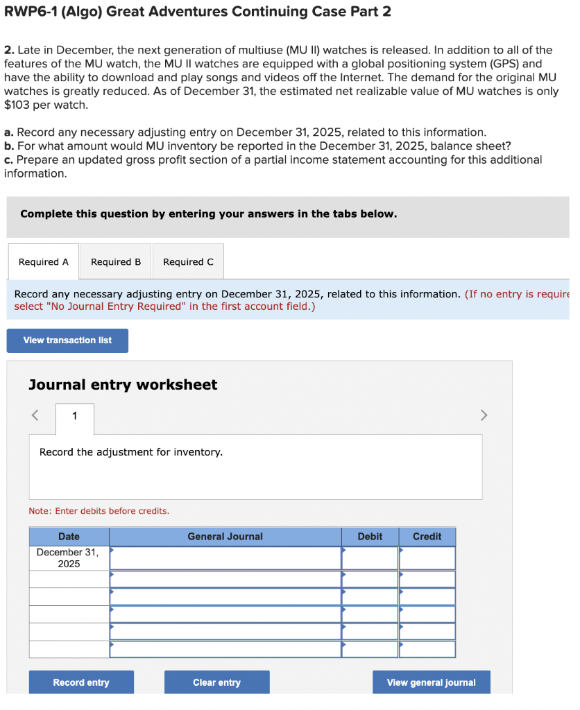 Solved ! Required information RWP6-1 (Algo) Great Adventures | Chegg.com