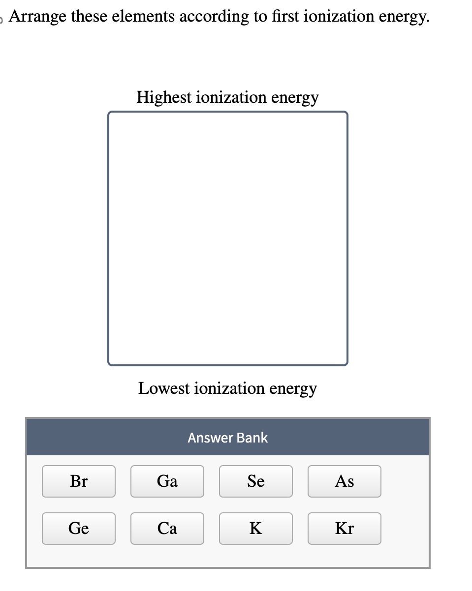 Solved Arrange these elements according to first ionization | Chegg.com