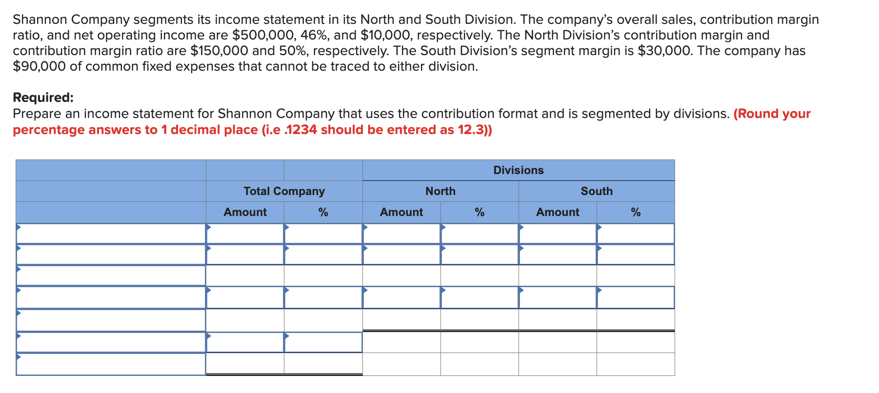 Solved Shannon Company segments its income statement in its | Chegg.com