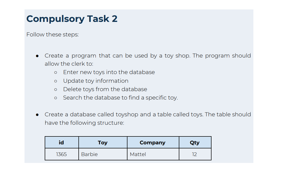 Solved Compulsory Task 2 Follow these steps: o Create a | Chegg.com