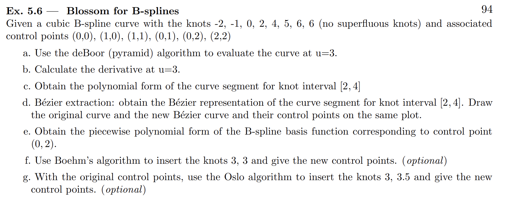 Solved Ex. 5.6 - Blossom for B-splines 94 Given a cubic | Chegg.com