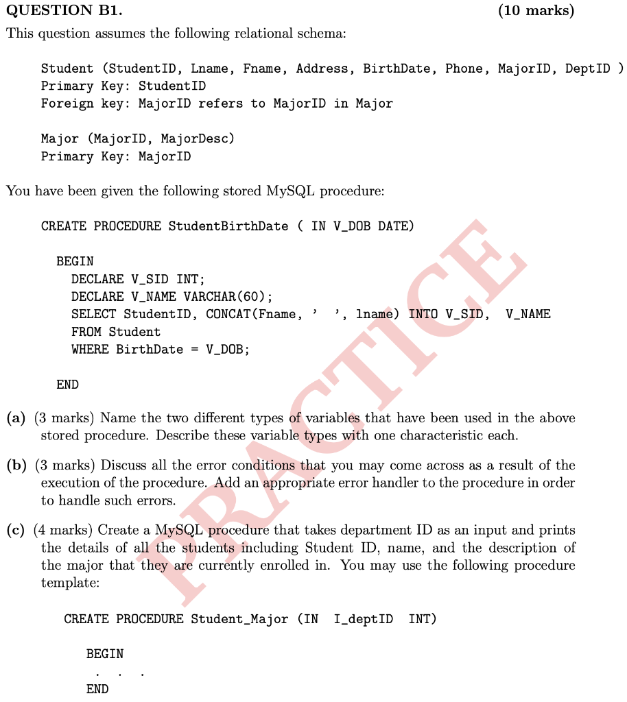 Solved (10 marks) QUESTION B1. This question assumes the | Chegg.com