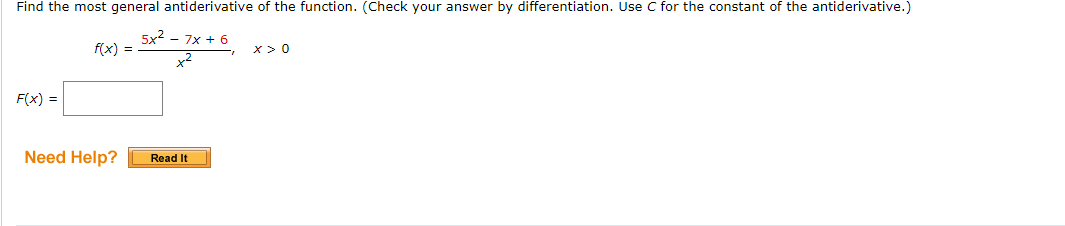 Solved f(x)=x25x2−7x+6,x>0F(x)= | Chegg.com