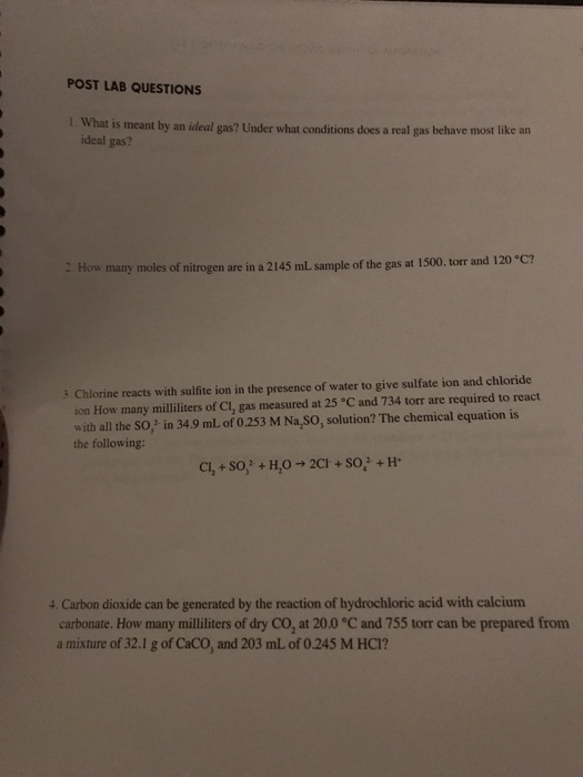 Solved POST-LAB QUESTIONS 1 Which of the major physical laws | Chegg.com