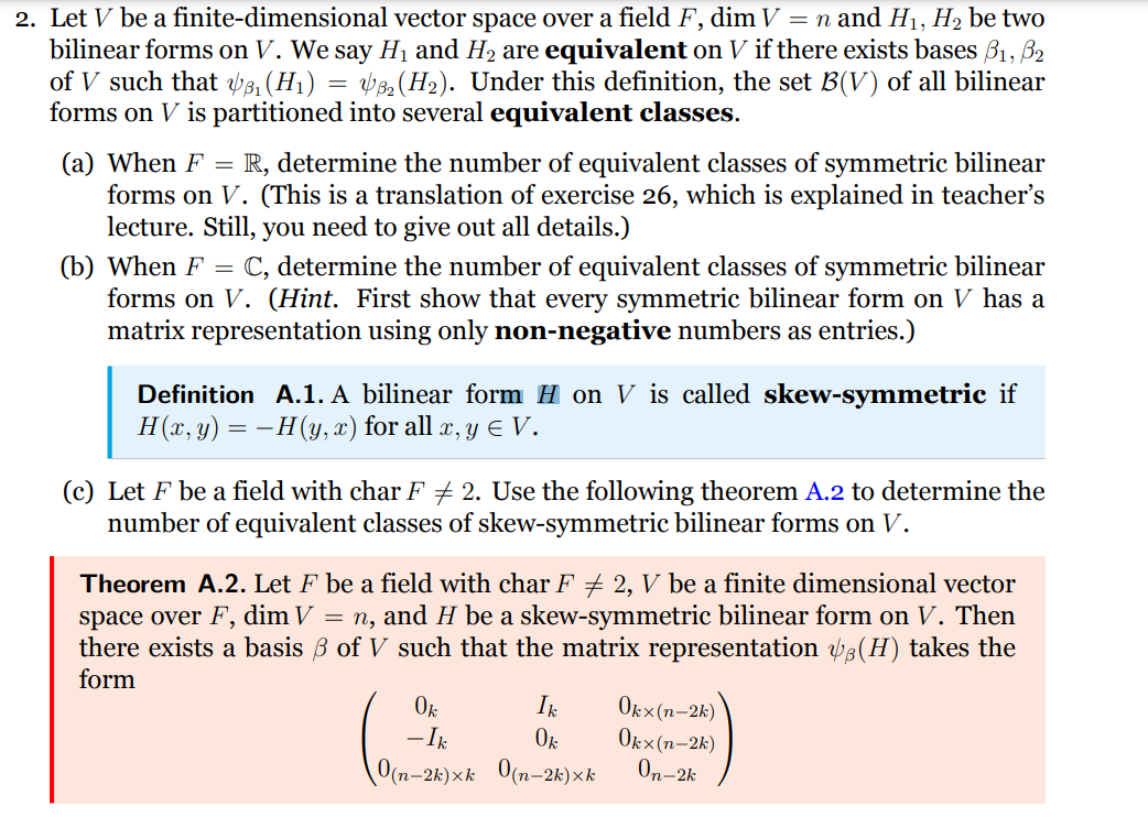 2. Let V be a finite-dimensional vector space over a | Chegg.com