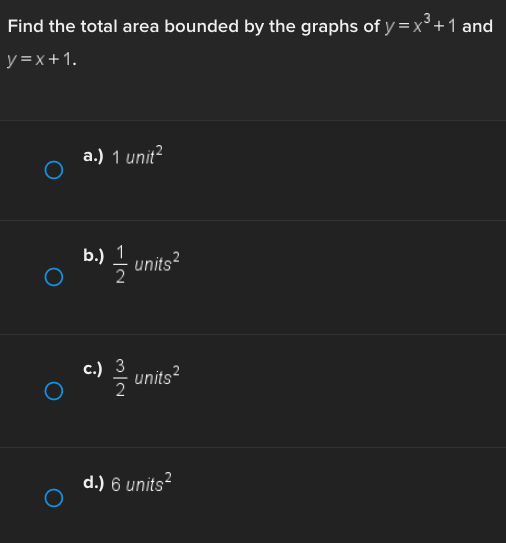 Solved Find the total area bounded by the graphs of y=x3+1 | Chegg.com