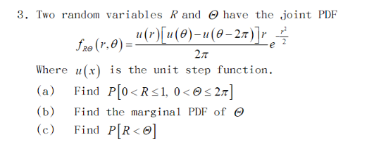 Solved 3. Two random variables R and Θ have the joint PDF | Chegg.com