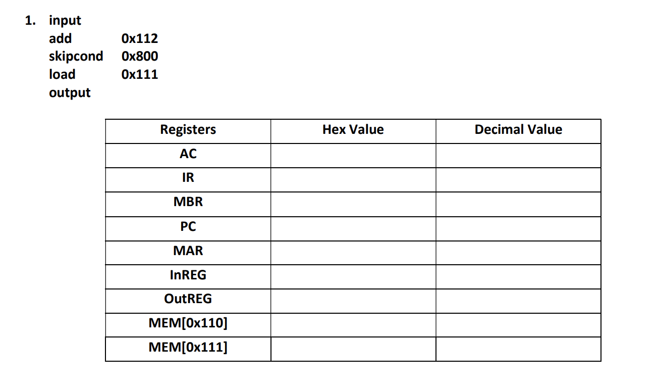 Solved Using MARIE assembly language , list all registers | Chegg.com