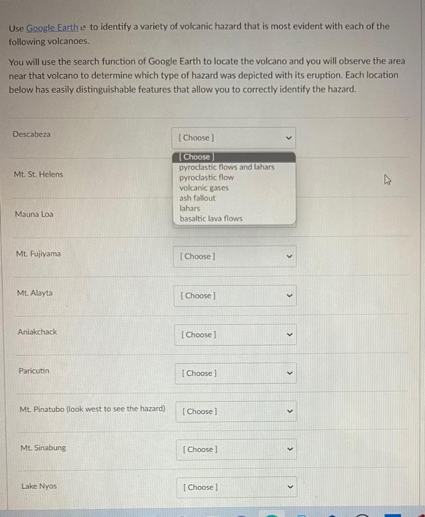 Solved Use Google Earth to identify a variety of volcanic | Chegg.com