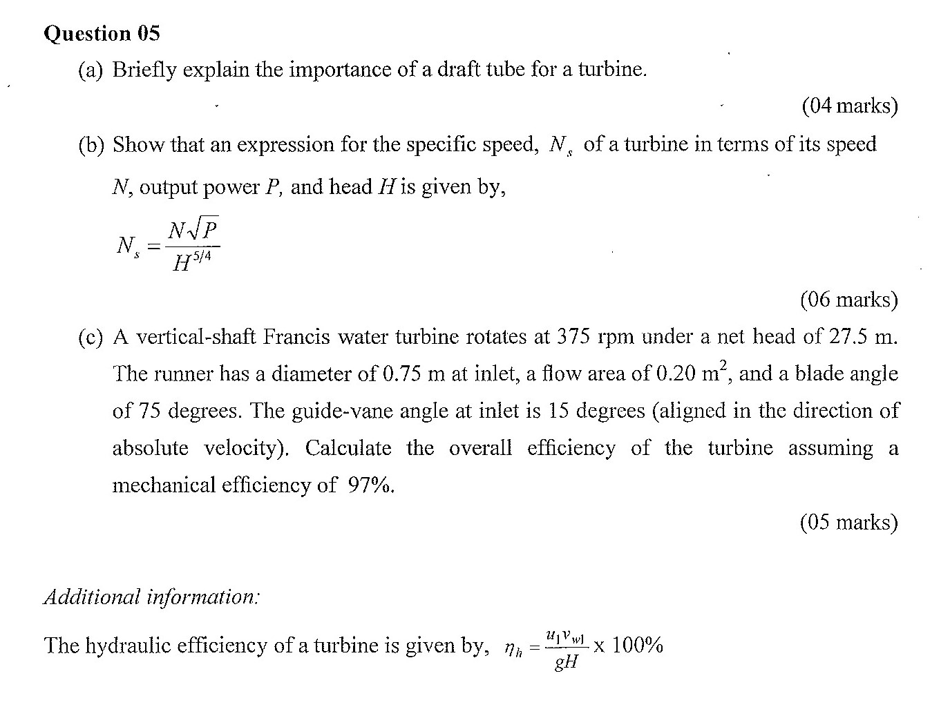 Solved (b) Show that an expression for the specific speed, | Chegg.com