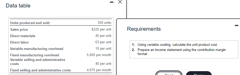 Solved x Data table - Requirements Units produced and sold | Chegg.com