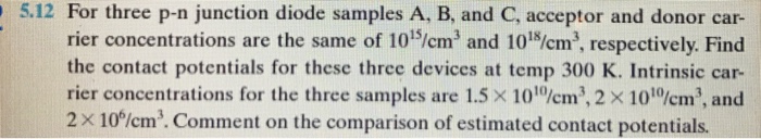 Solved 5.12 For three p-n junction diode samples A, B, and | Chegg.com