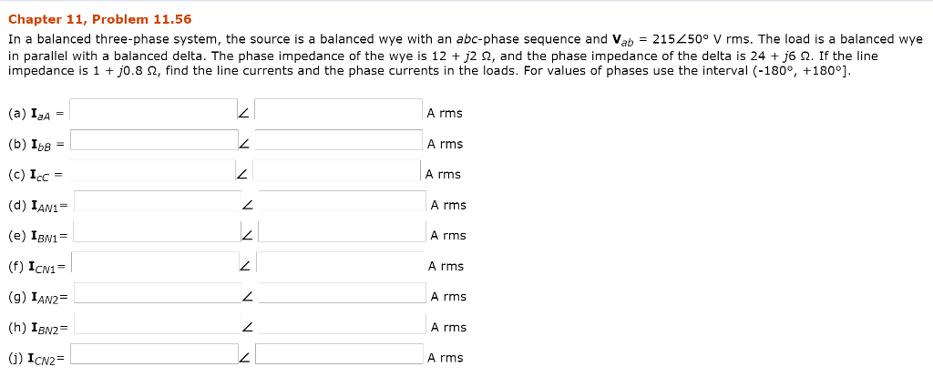 Solved Chapter 11, Problem 11.56 In a balanced three-phase | Chegg.com