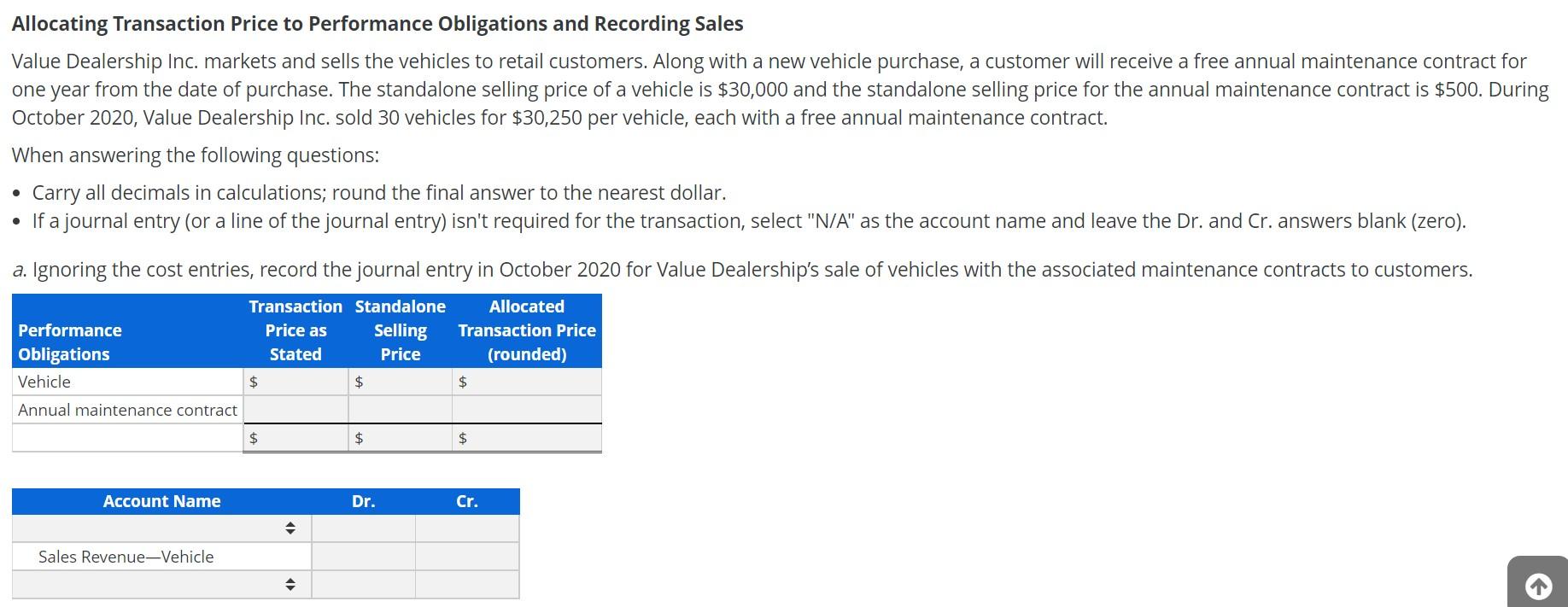 Solved Allocating Transaction Price to Performance | Chegg.com