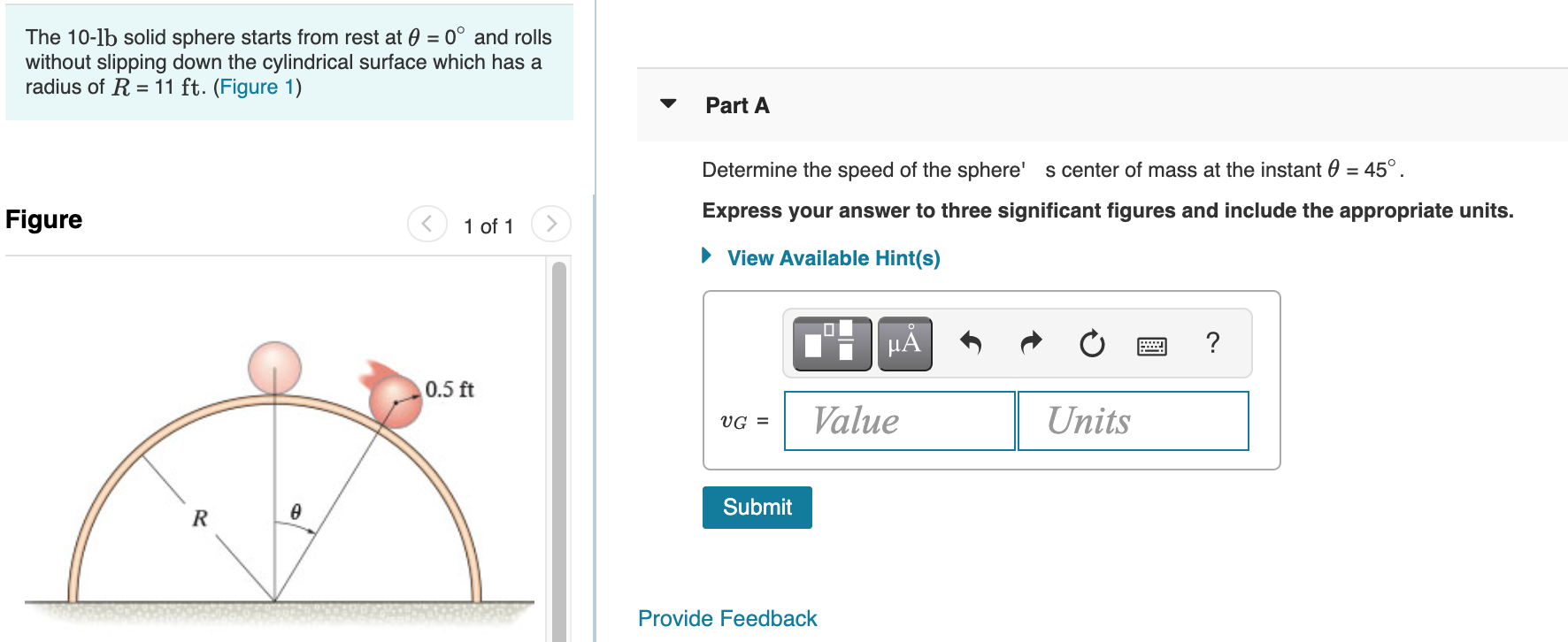 Solved The 10-lb solid sphere starts from rest at 0 = 0º and | Chegg.com