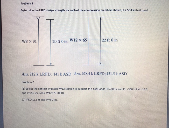 Solved Problem 1 Determine the LRFD design strength for each | Chegg.com