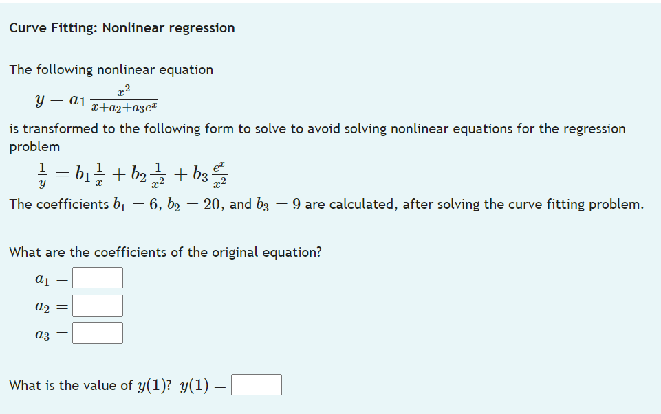 Solved Curve Fitting: Nonlinear regression The following | Chegg.com