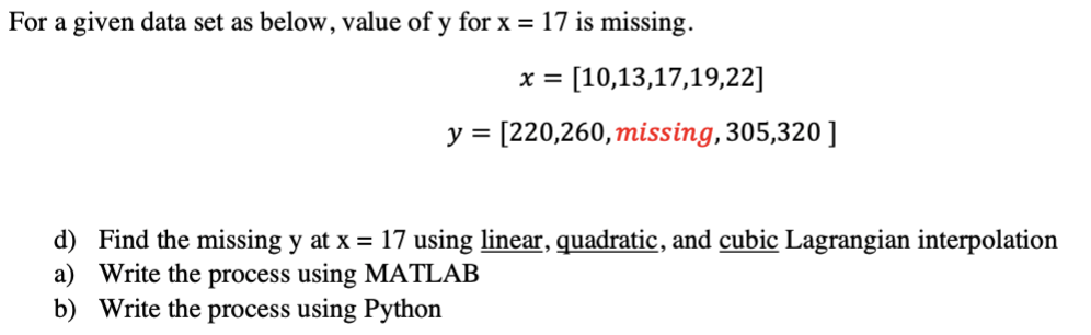 For a given data set as below, value of y for x=17 is | Chegg.com