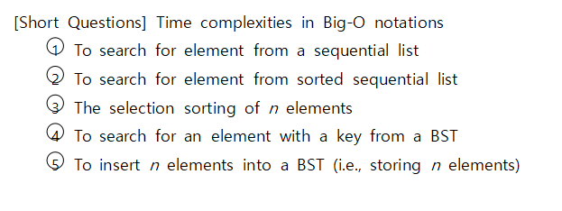 Solved [Short Questions] Time complexities in Big-O | Chegg.com