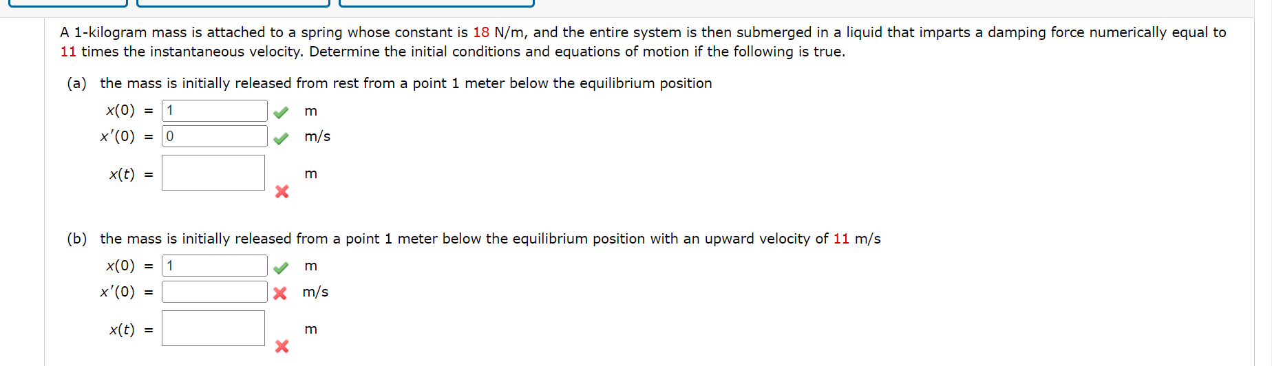Solved A 1-kilogram mass is attached to a spring whose | Chegg.com