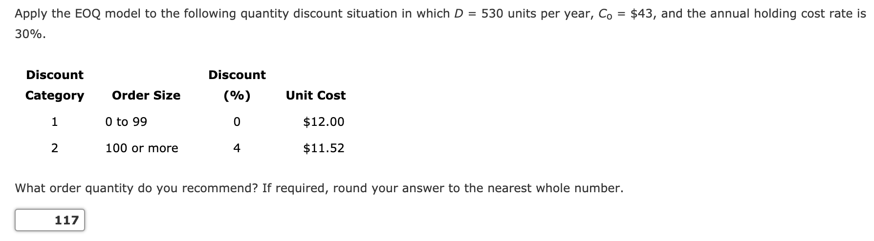 Solved Apply the EOQ model to the following quantity | Chegg.com
