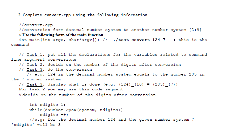 Solved 2 Complete convert.cpp using the following | Chegg.com