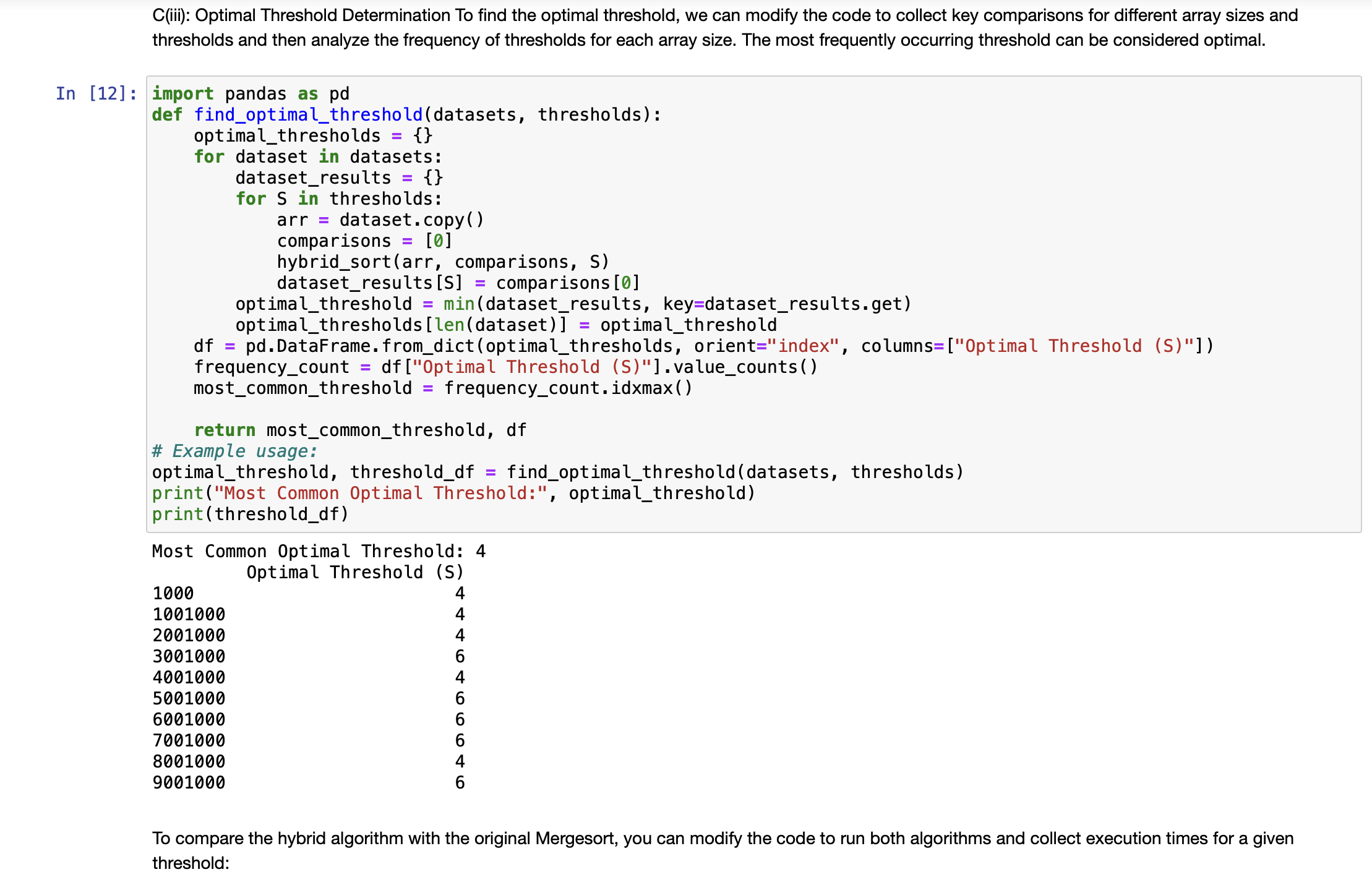 def compare_sorting_algorithms(datasets, S): results | Chegg.com