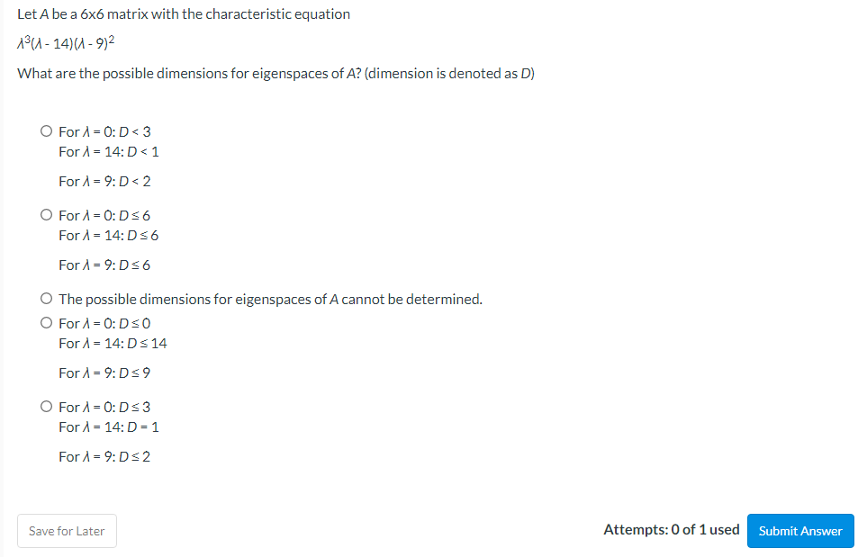 Solved Let A be a 6x6 matrix with the characteristic | Chegg.com