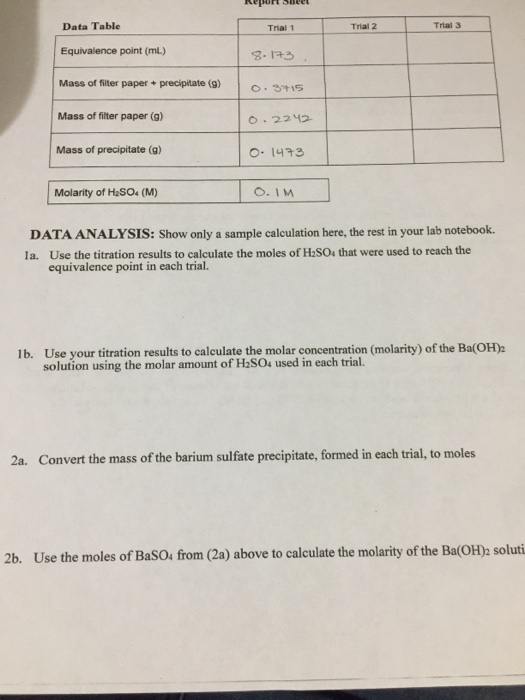 Solved Trial 3 Data Table Trial 2 Trial 1 Equivalence point | Chegg.com
