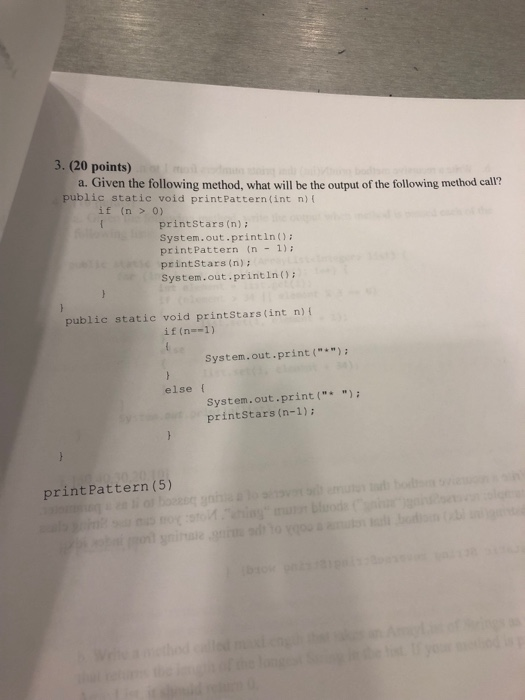 Solved 3. (20 points) a. Given the following method, what | Chegg.com