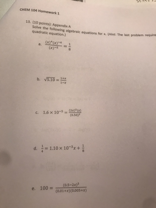 Solved CHEM 104 Homework 1 13. (10 points): Appendix A Solve | Chegg.com