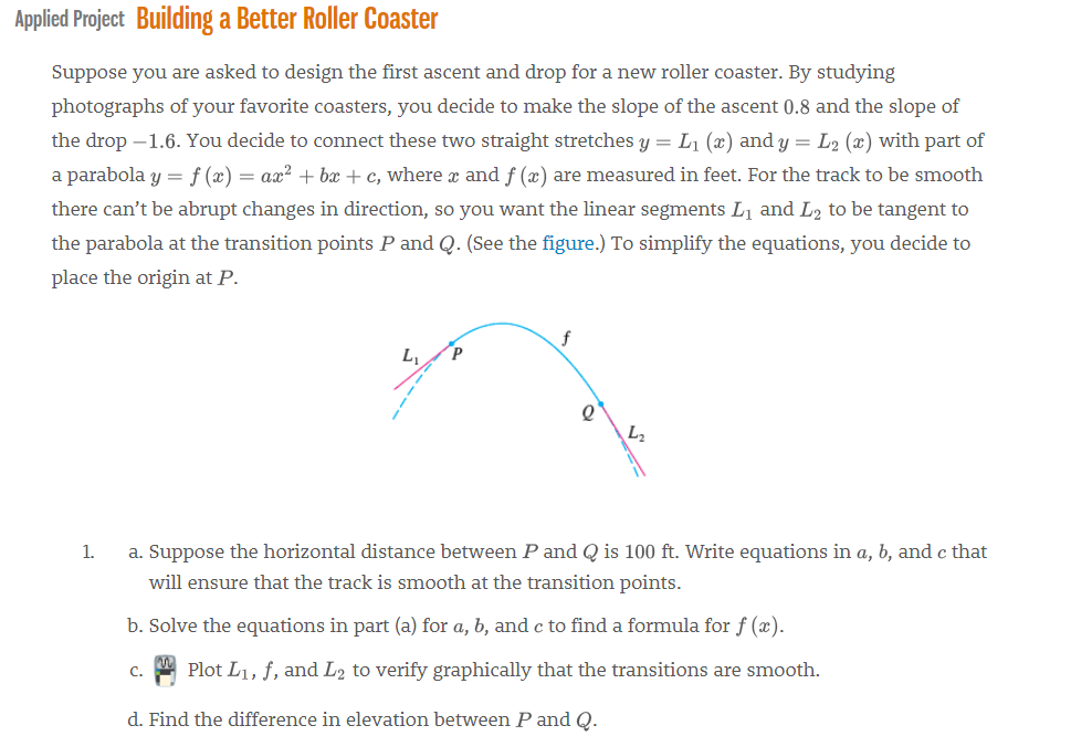 Solved Applied Project Building a Better Roller Coaster | Chegg.com
