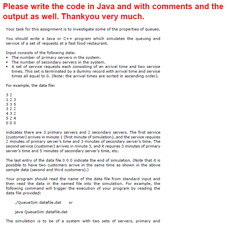 Solved Please write the code in Java and with comments and | Chegg.com