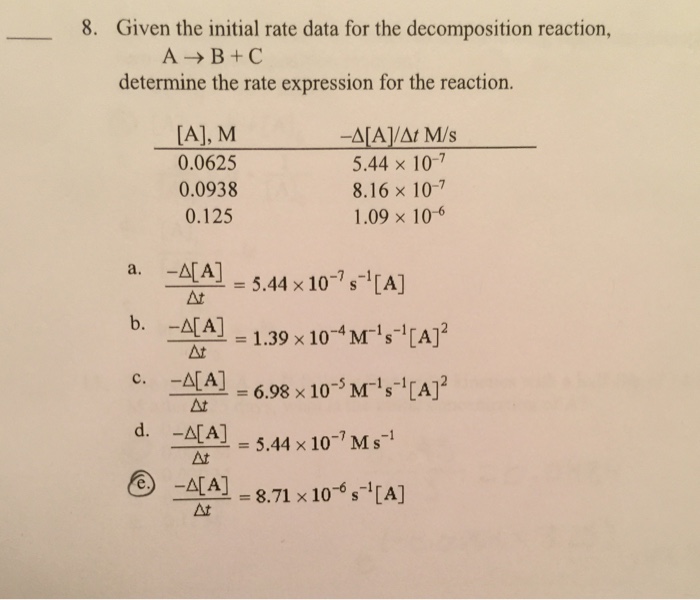 Solved Given the initial rate data for the decomposition | Chegg.com