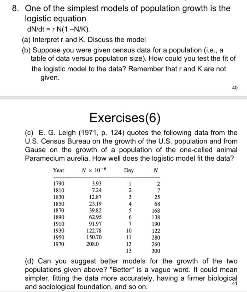 Solved 8. One of the simplest models of population growth is | Chegg.com