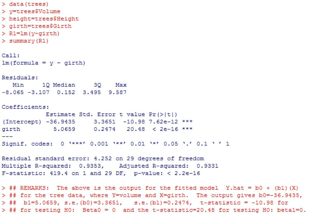 Question 6. [6 points) (R' question). Use the 'trees' | Chegg.com