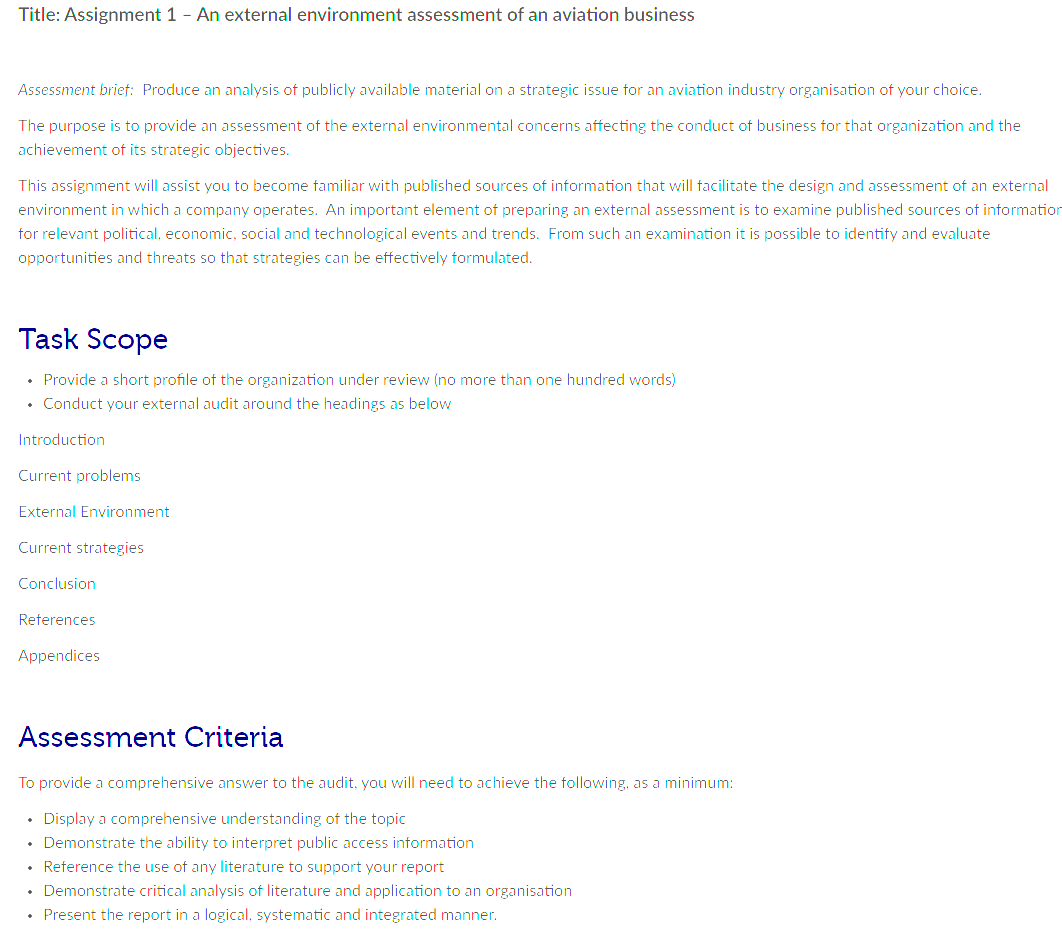 Solved Title: Assignment 1 - An external environment | Chegg.com