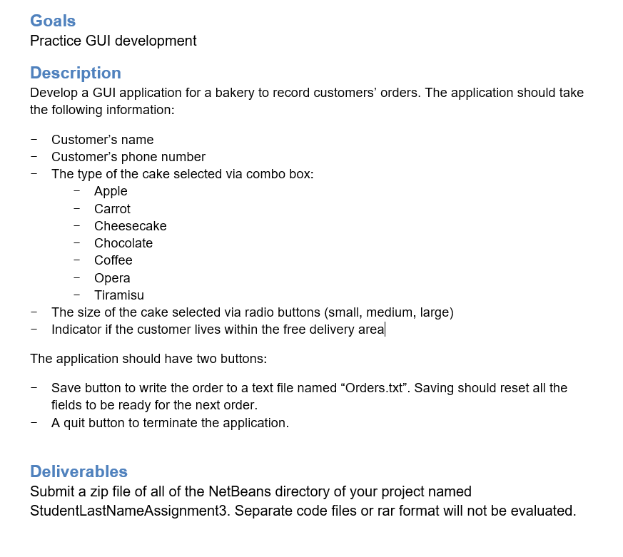 Goals Practice GUI development Description Develop a | Chegg.com